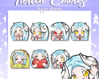 Black Hair Woman Horned Lady Emote Set twitch, Discord Emoji, Kawaii ...