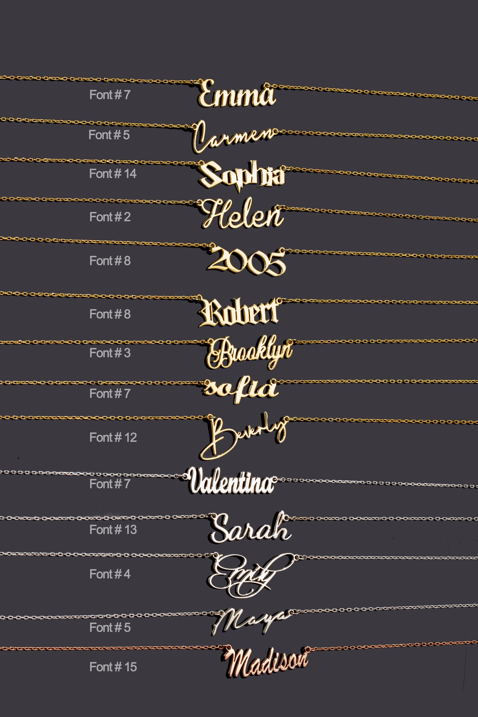 Personalized 14K Real Solid Gold Silver Name Necklaces - Etsy