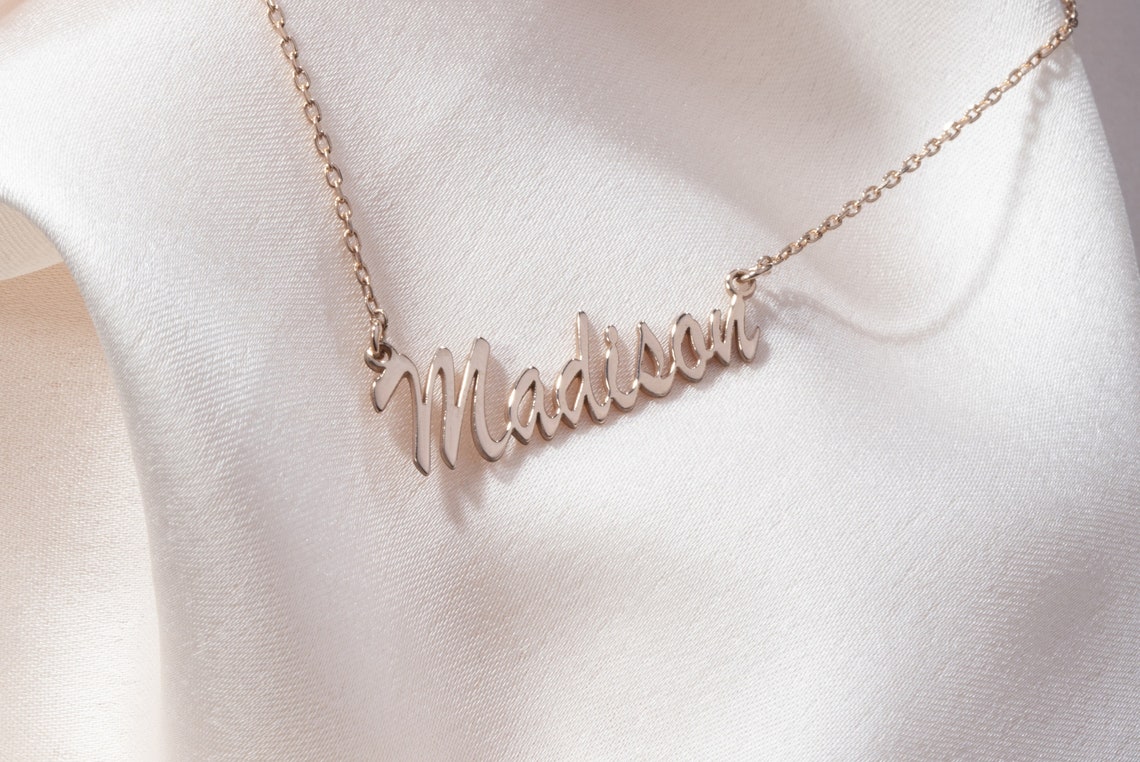 Personalized Script Name Plate Necklaces, 14K Solid Gold Christmas Gift ...