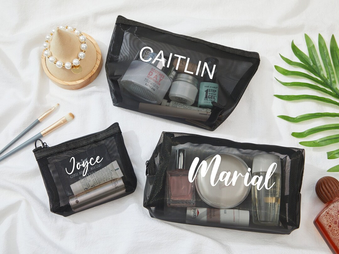 Personalised Transparent Mesh Pouch3 PCS Black Mesh Cosmetic - Etsy