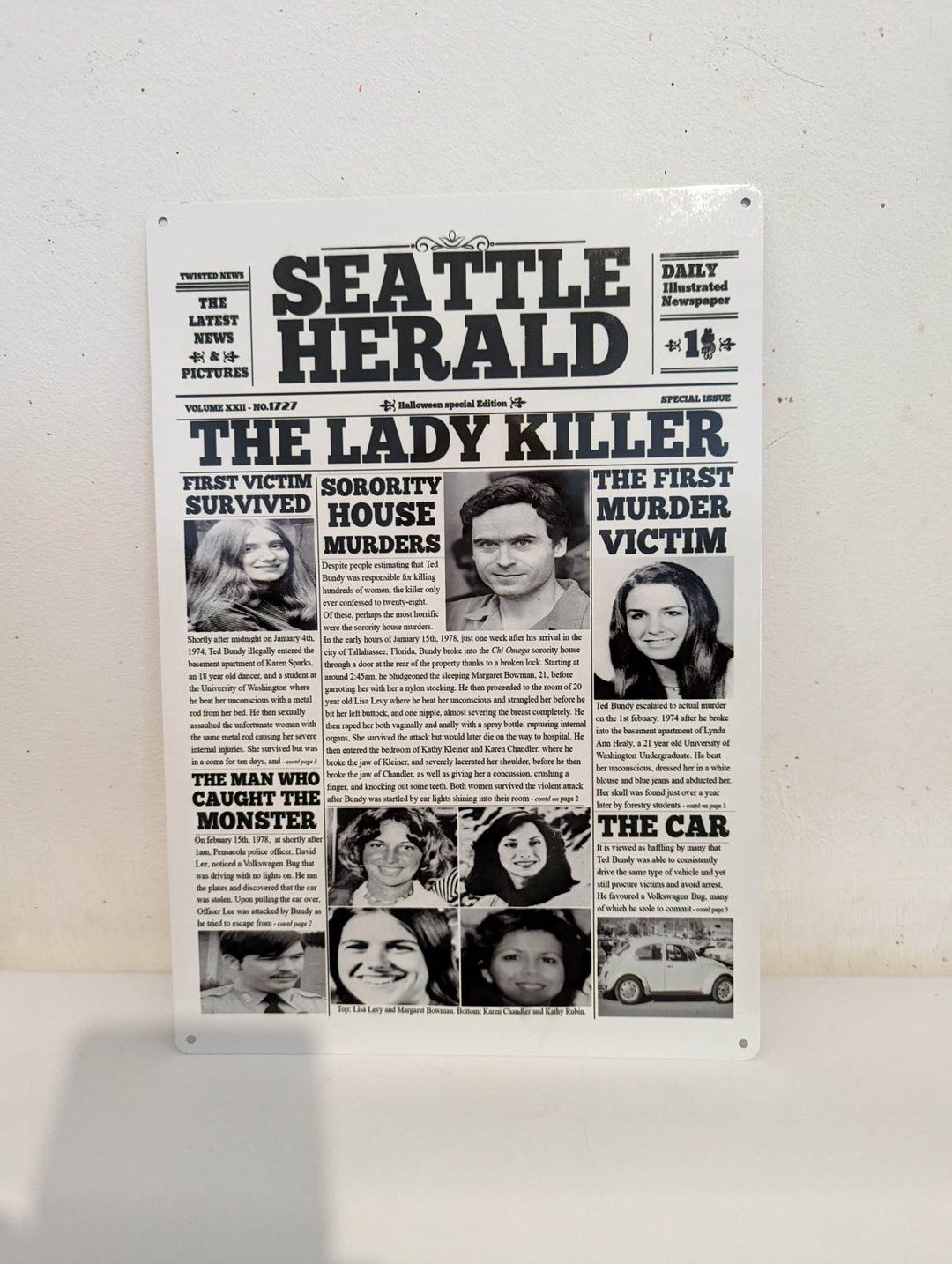 TED BUNDY Serial Killer/true Crime Themed Newspaper Aluminum Poster ...