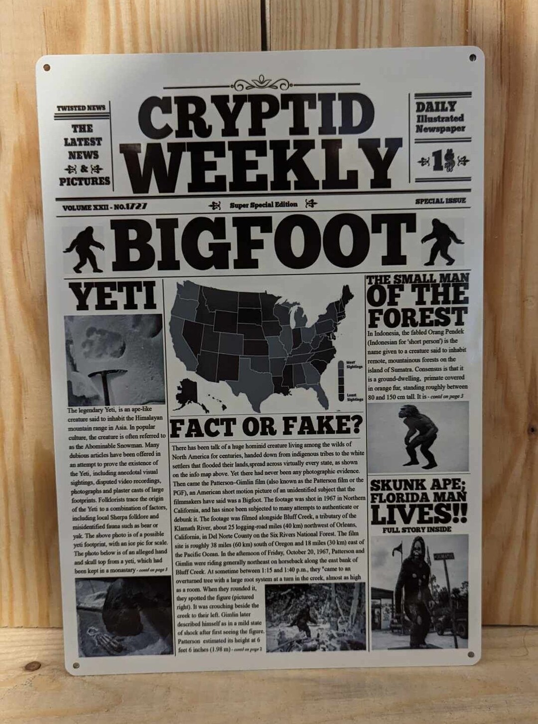 BIGFOOT YETI SASQUATCH Themed Newspaper Aluminium Poster - Etsy
