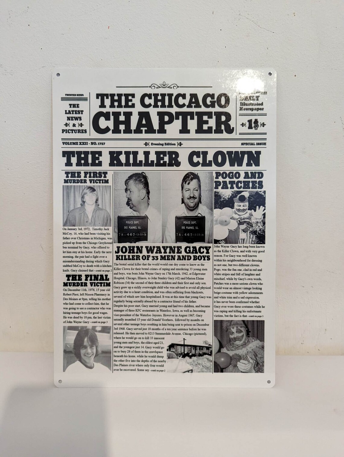 JOHN WAYNE GACY Serial Killer/true Crime Themed Newspaper - Etsy