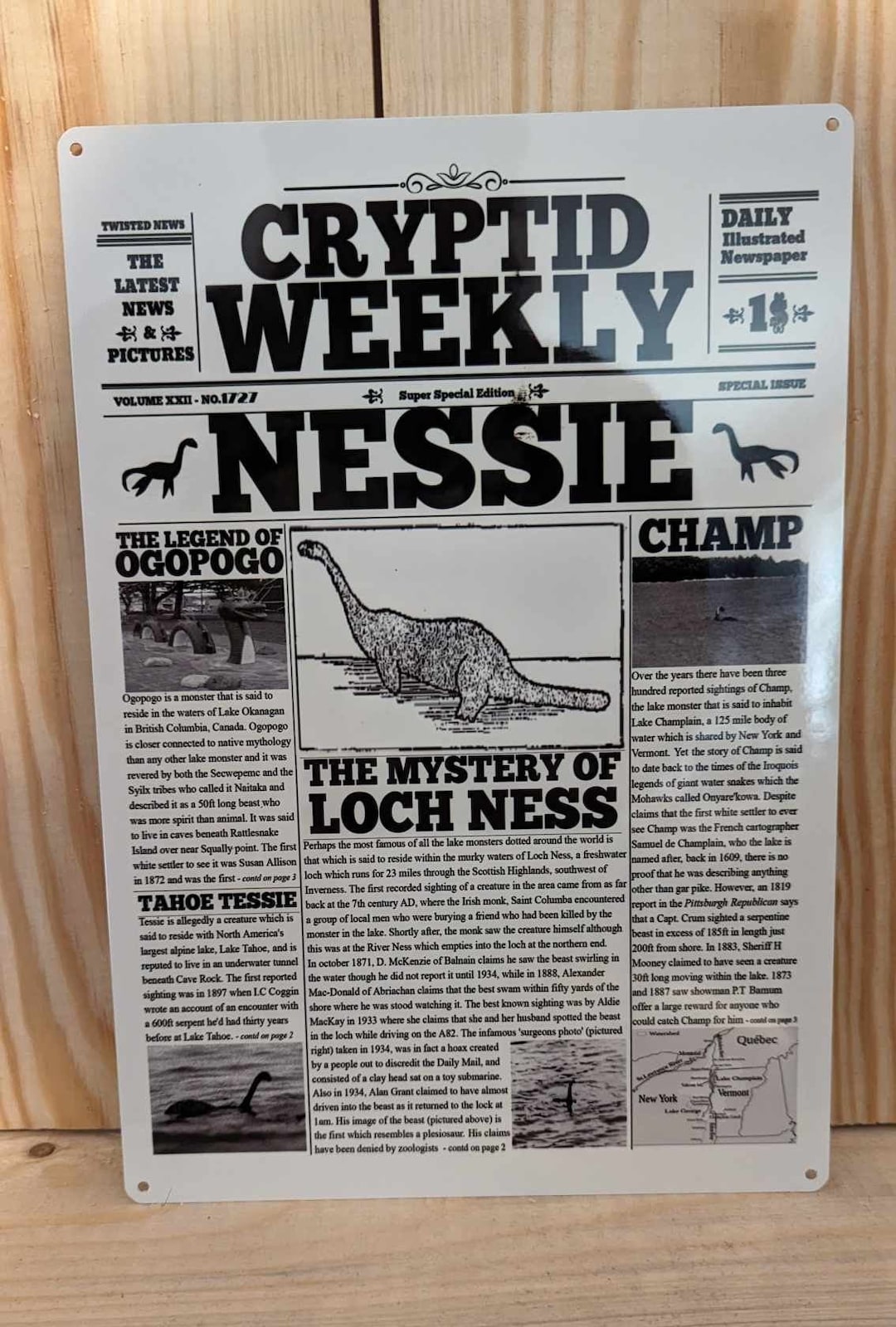 CRYPTID LAKE MONSTERS Themed Newspaper Aluminium Poster - Etsy