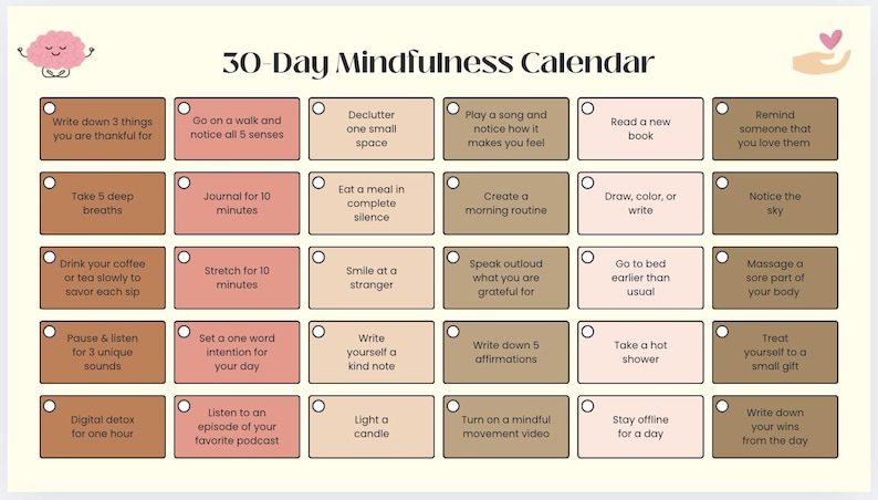 30-day Mindfulness Calendar *digital Download* - Etsy
