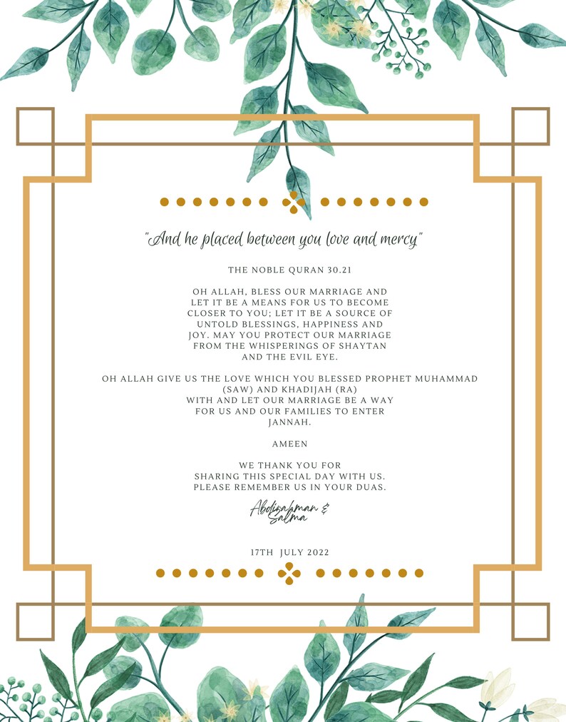 Personalised Dua Cards/place Cards for Weddings , Eid Parties , Baby ...