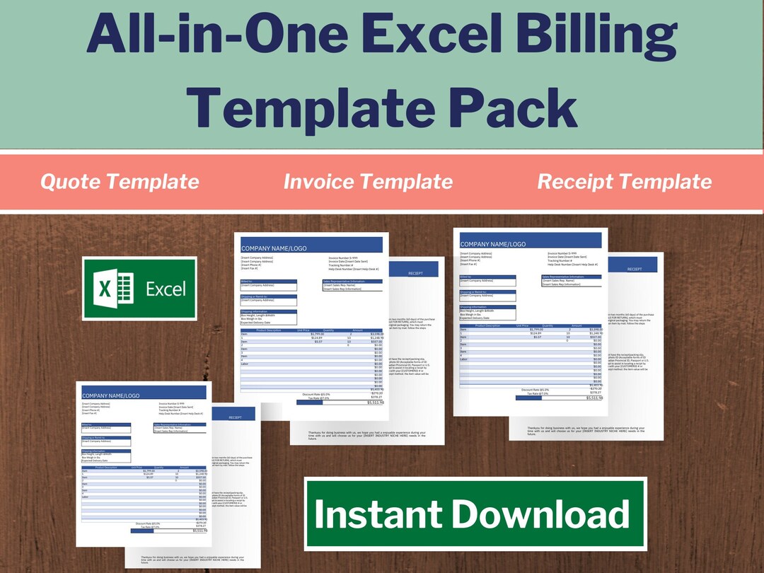 All-in-one Excel Billing Template Pack - Etsy