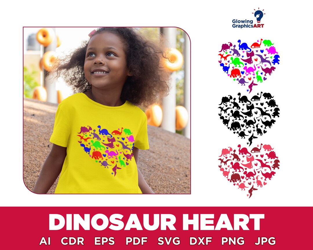 Colored Dinosaur Heart SVG, Dino Heart Svg, Valentine Dinosaur SVG ...
