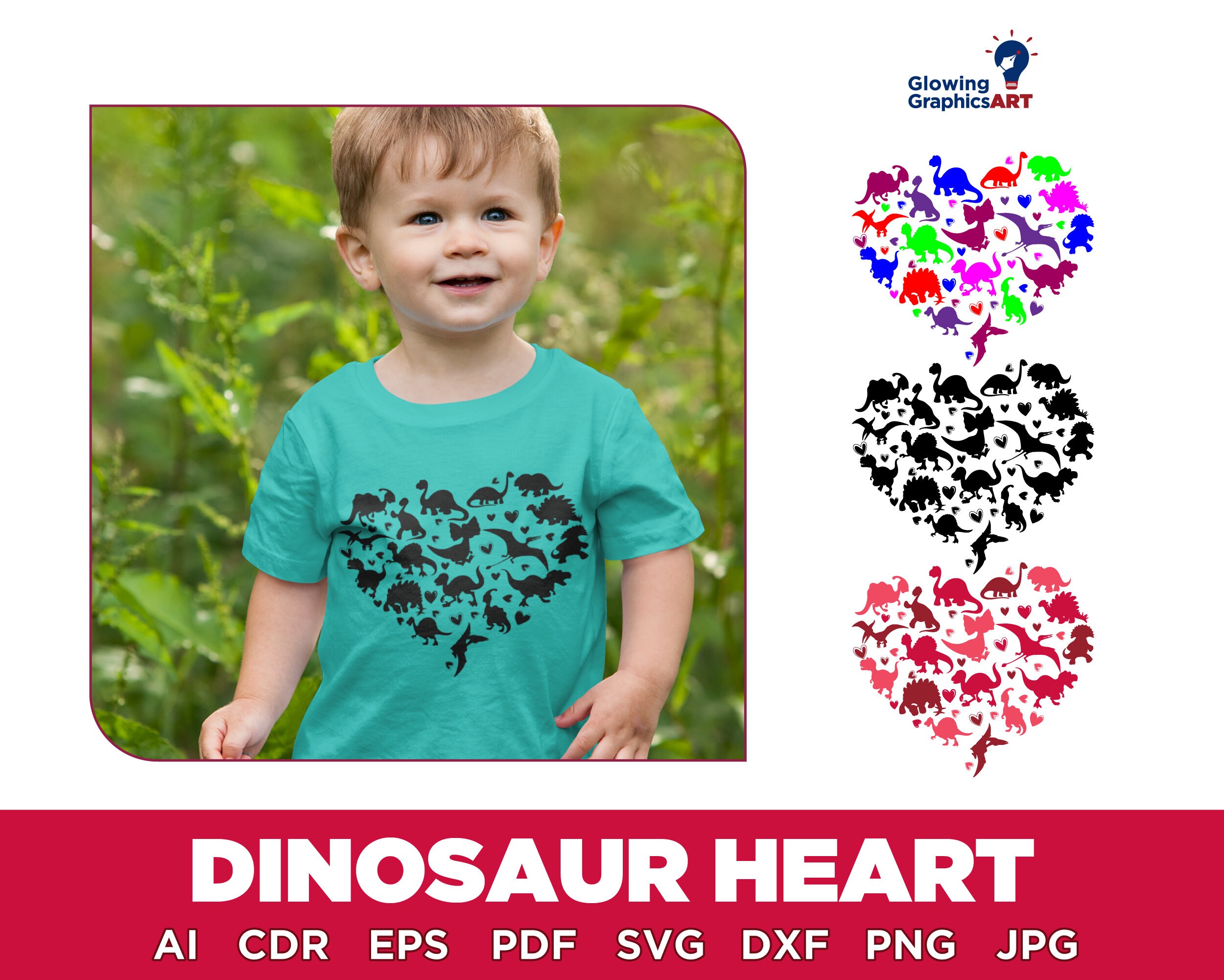 Colored Dinosaur Heart SVG, Dino Heart Svg, Valentine Dinosaur SVG ...