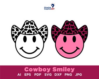 Cow Print Hat Smiley Face SVG PNG DXF Disco Cowboy Smiley Cow Print ...