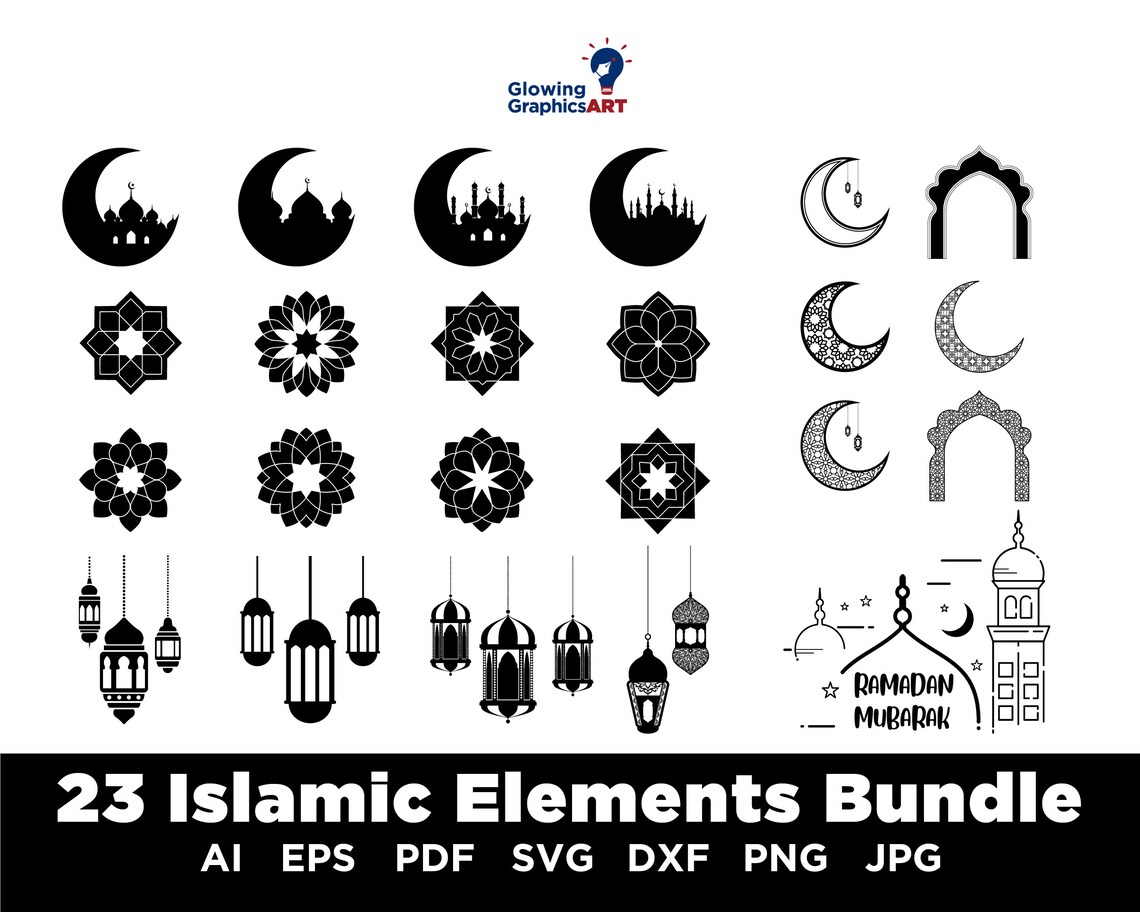 Islamic SVG Bundle, Masjid/mosque, Ramadan/eid, Moon Pattern, Crescent ...