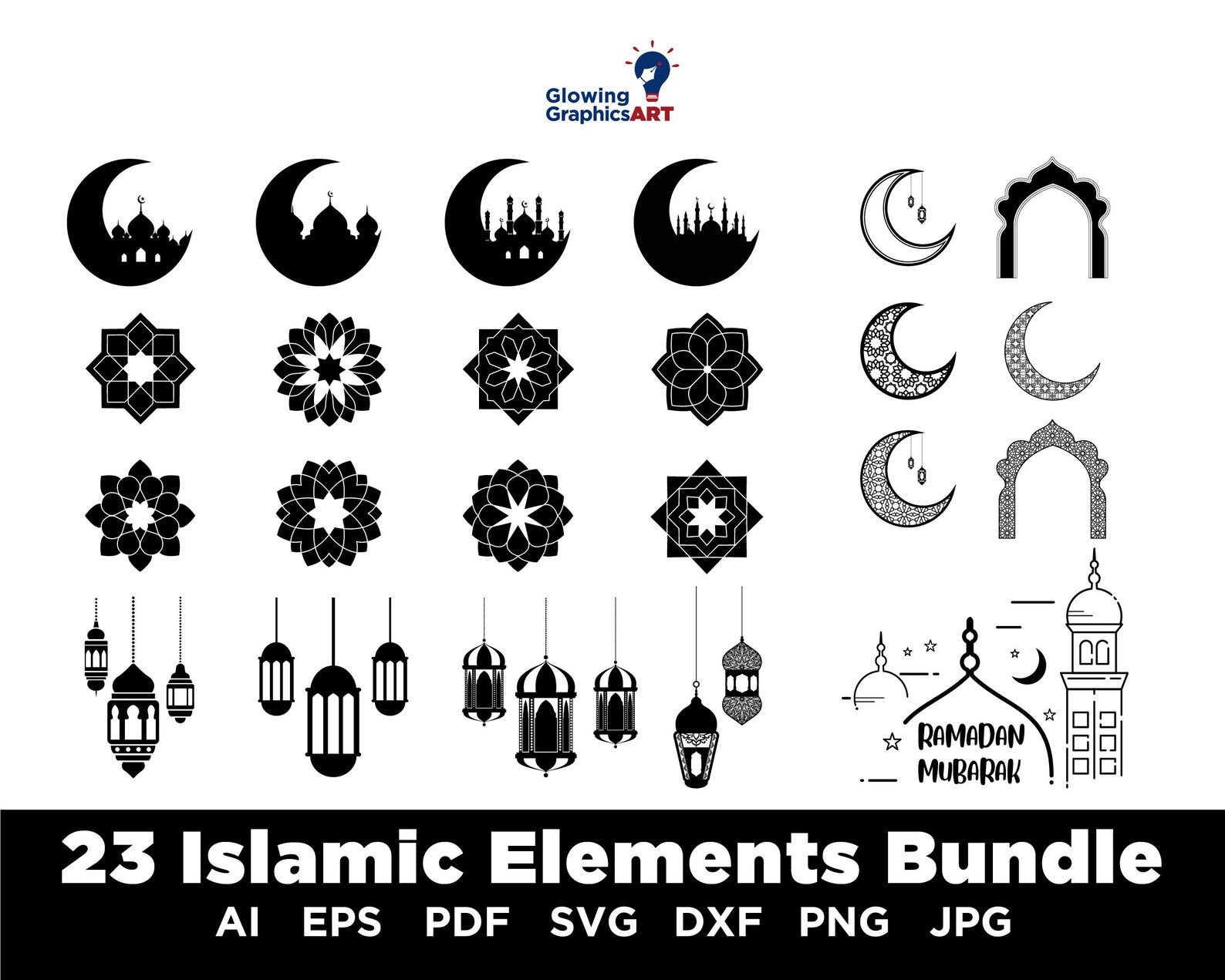 Islamic SVG Bundle, Masjid/mosque, Ramadan/eid, Moon Pattern, Crescent ...