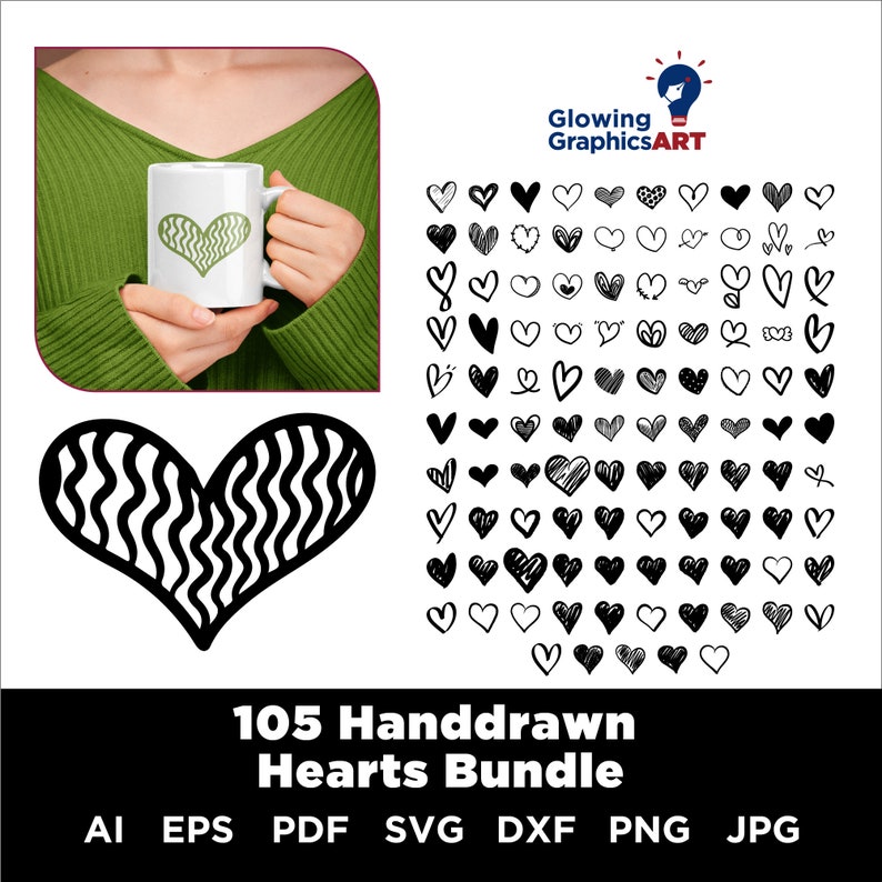 105 HEART Bundle SVG HEART Doodle Svg Hand Drawn Heart Svg - Etsy