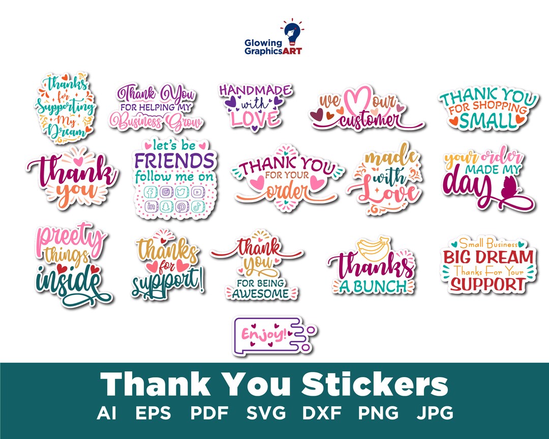 Digital Thank You Stickers Svg Png Packaging Stickers Svg - Etsy