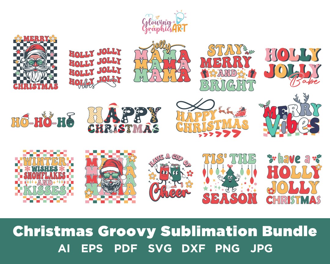 Retro Christmas Clipart Bundle, Groovy Christmas Png, Retro Santa Png ...