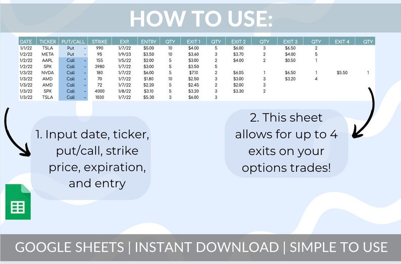 Trade Journal Options Investment Tracker Options Trading Google Sheets ...