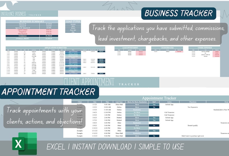 Insurance Agent Business and Appointment Tracker Excel, Commission ...