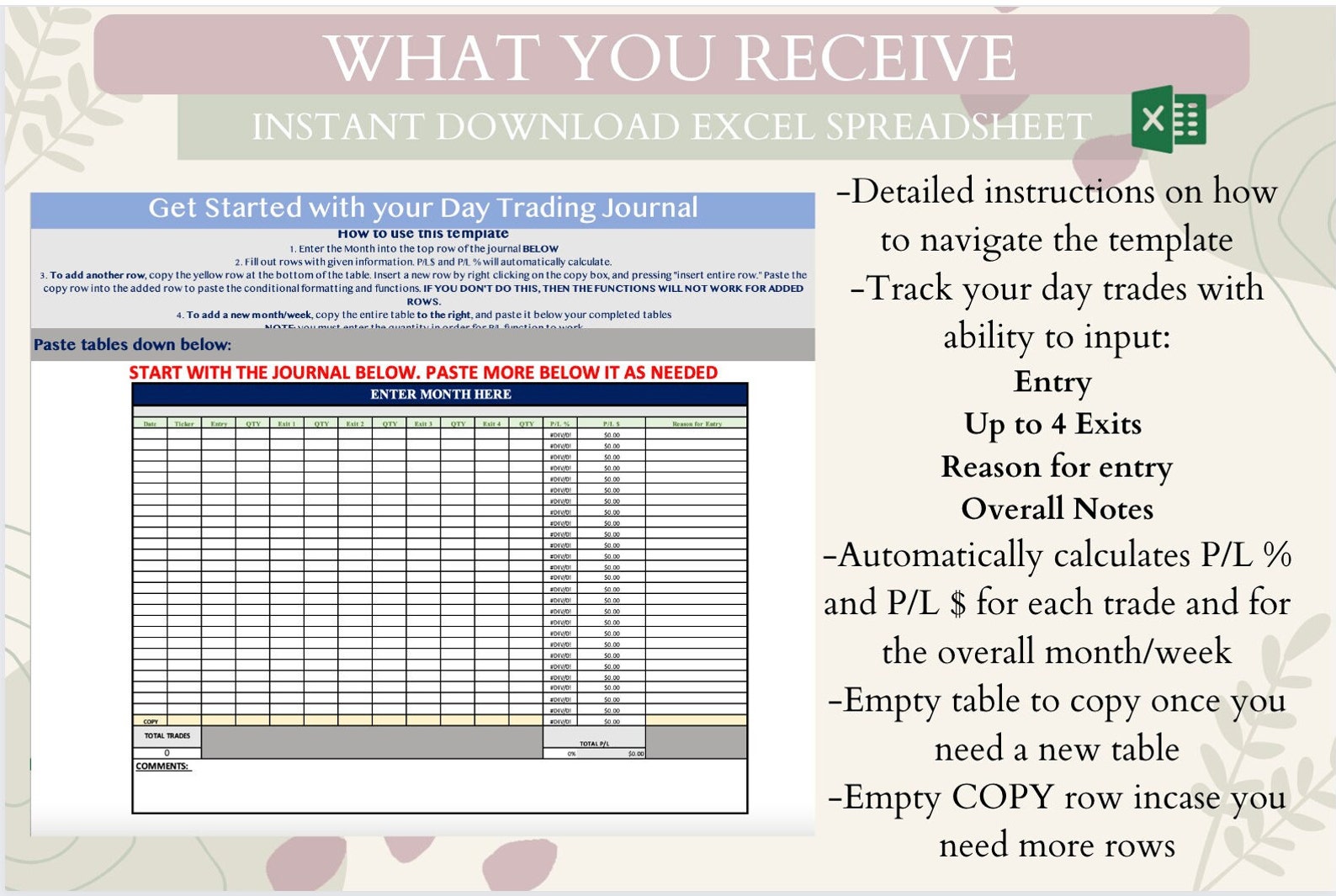 Trade Journal Trade Tracker Investment Spreadsheet Excel for Day ...
