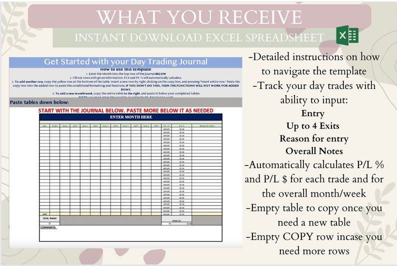 Trade Journal Trade Tracker Investment Spreadsheet Excel for Day ...