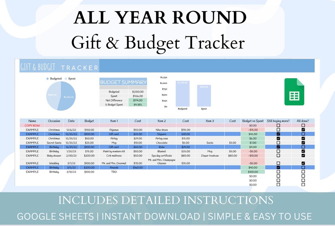 Birthday and Holiday Gift Planner Gift Tracker and Budget Tracker for ...