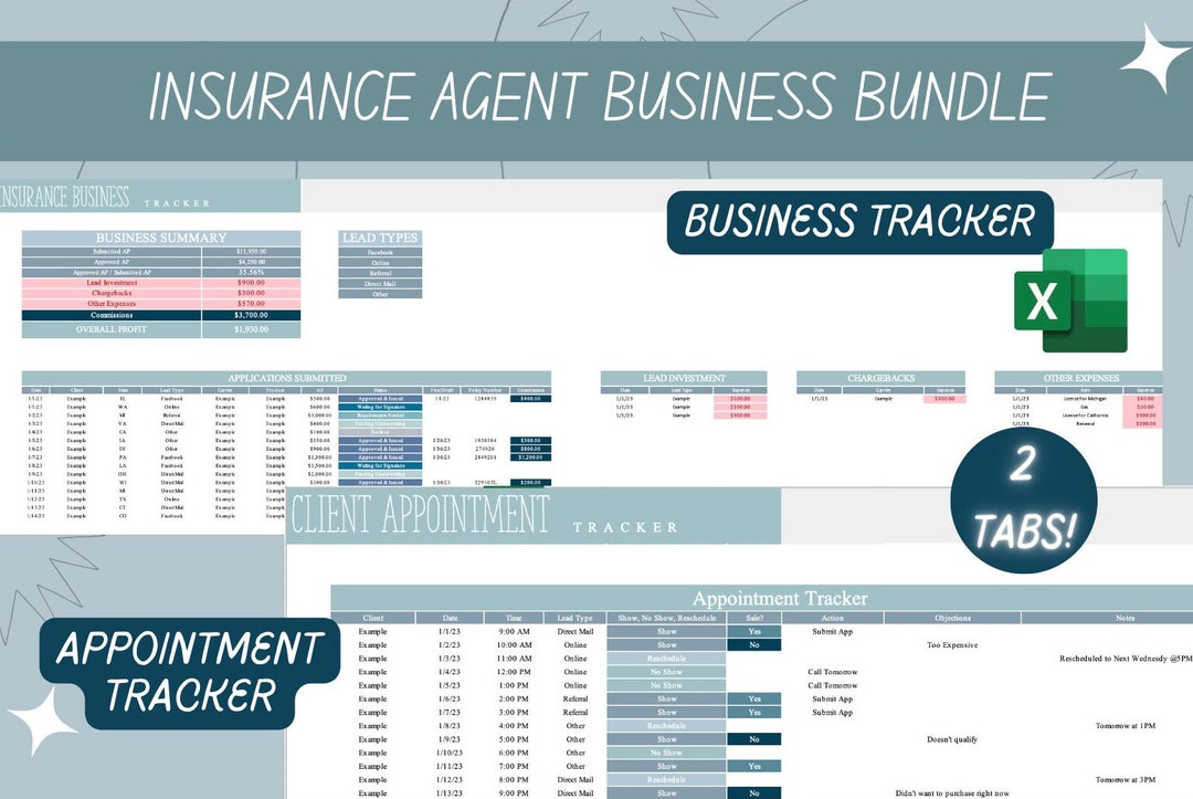 Insurance Agent Business and Appointment Tracker Excel, Commission ...