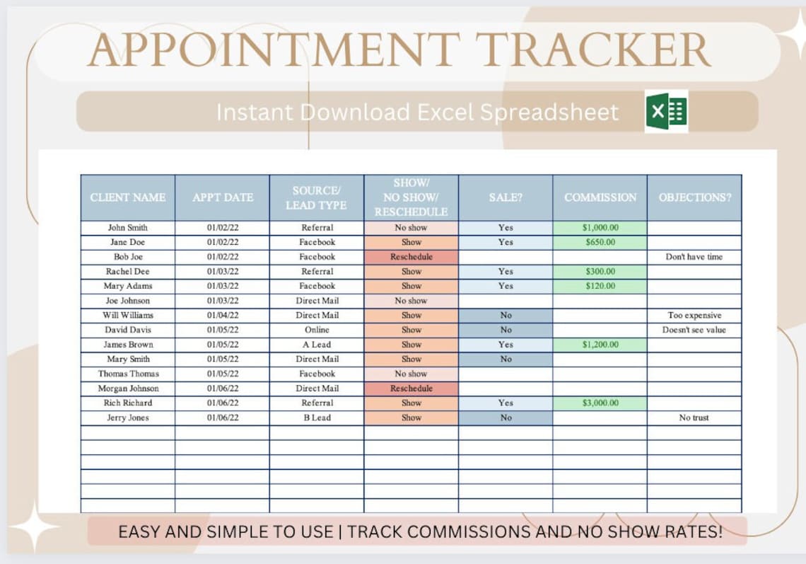 Appointment Tracker Spreadsheet Track Appointments With Clients ... Appointment Tracker Spreadsheet Track Appointments With Clients ...