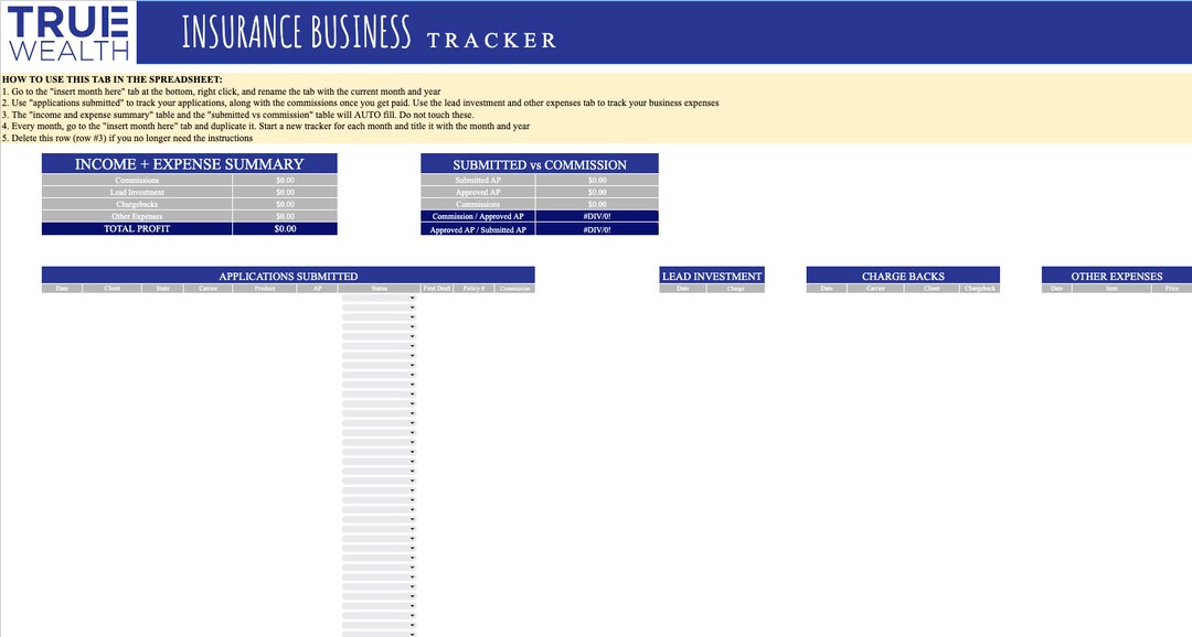 Insurance Sales Business Tracker, Commissions Tracker, Application ...
