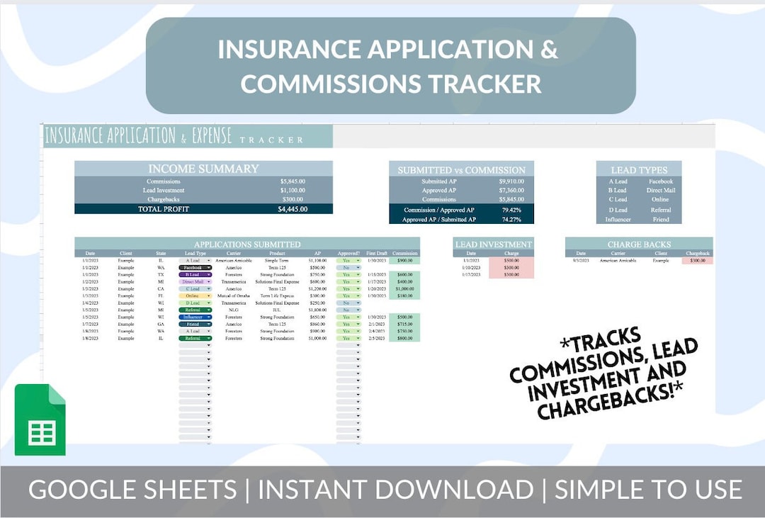 Insurance Agent Application Tracker Commission Tracker Google Sheets ...