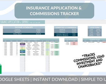 Sales Tracker for Insurance Agents Track Commission and Expenses Track ...