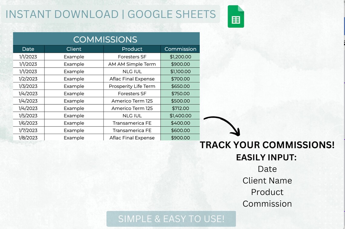 Insurance Agent Sales Commission Tracker Google Sheets Track Expenses ...