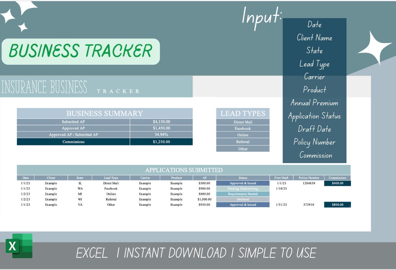 Sales Application Tracker and Appointment Tracker Spreadsheet Excel for ...