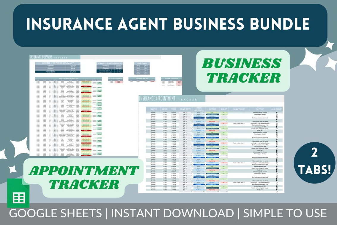 Insurance Sales and Expense Tracker Google Sheets - Track Commissions ...