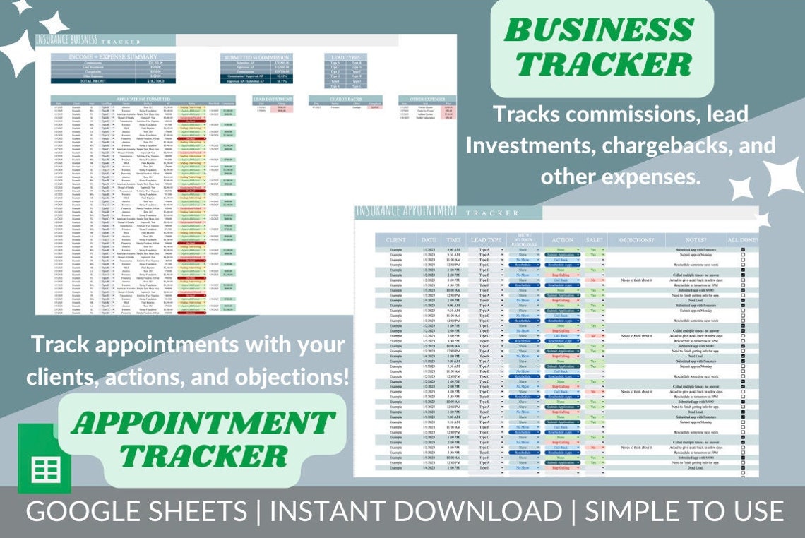 Insurance Sales and Expense Tracker Google Sheets - Track Commissions ...