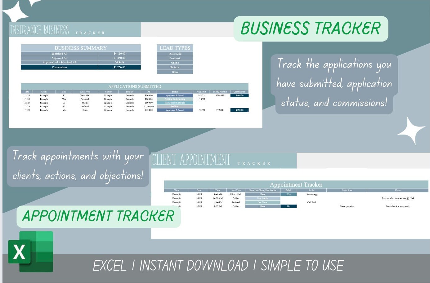 Sales Application Tracker and Appointment Tracker Spreadsheet Excel for ...
