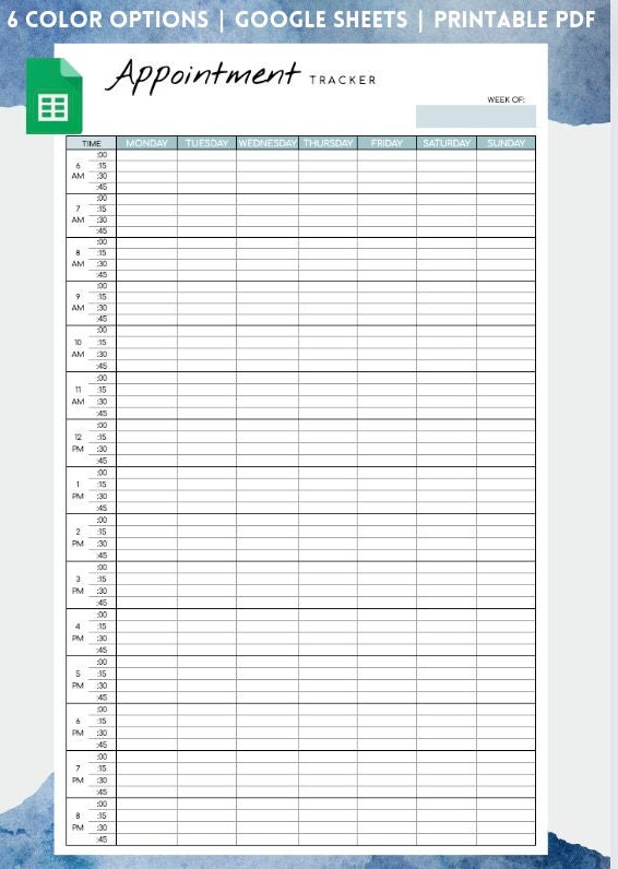 Appointment Tracker Scheduling Spreadsheet 15 Minute Blocks Google ...