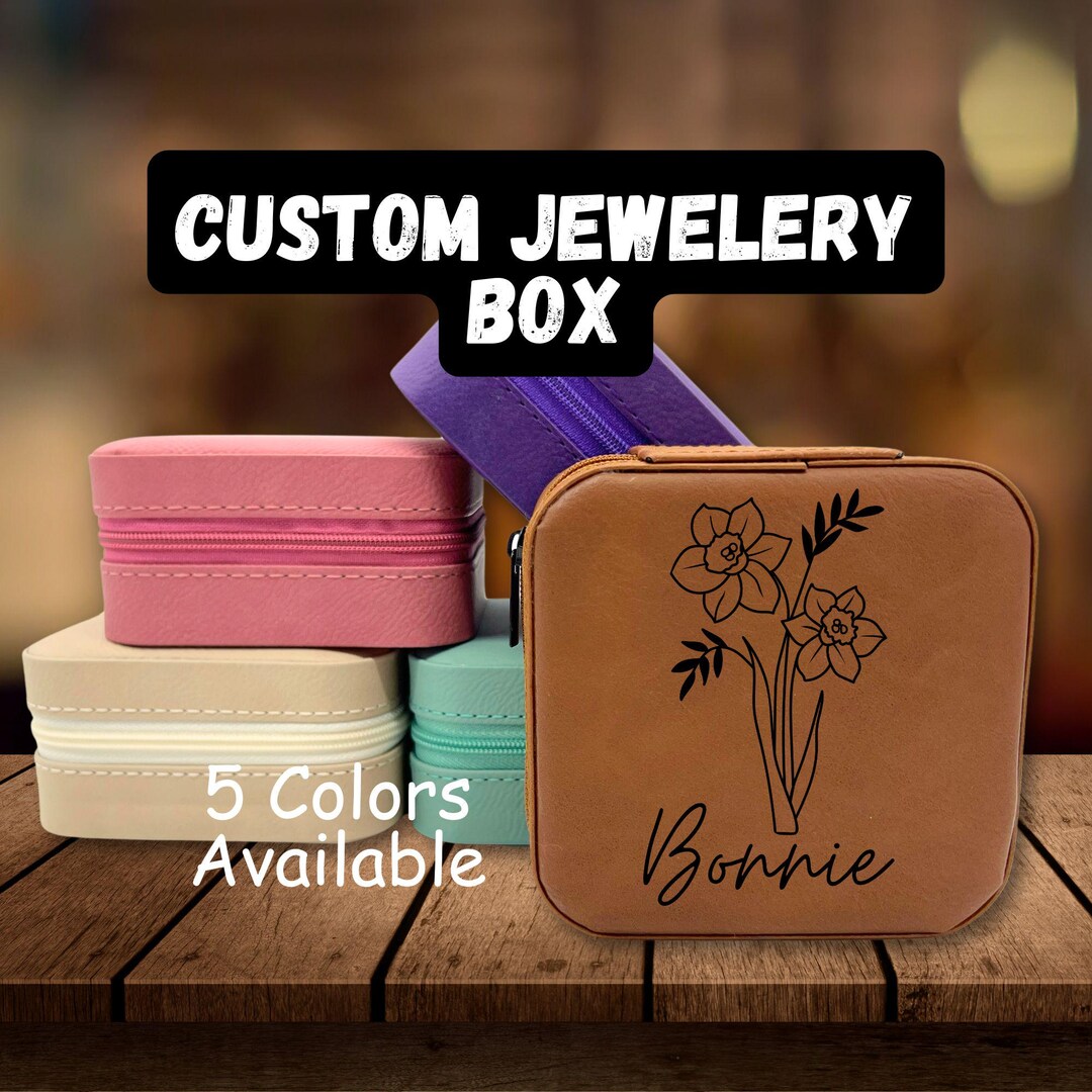 Personalized Birth Flower Sign Jewelry Box – Custom Engraved Birth ...