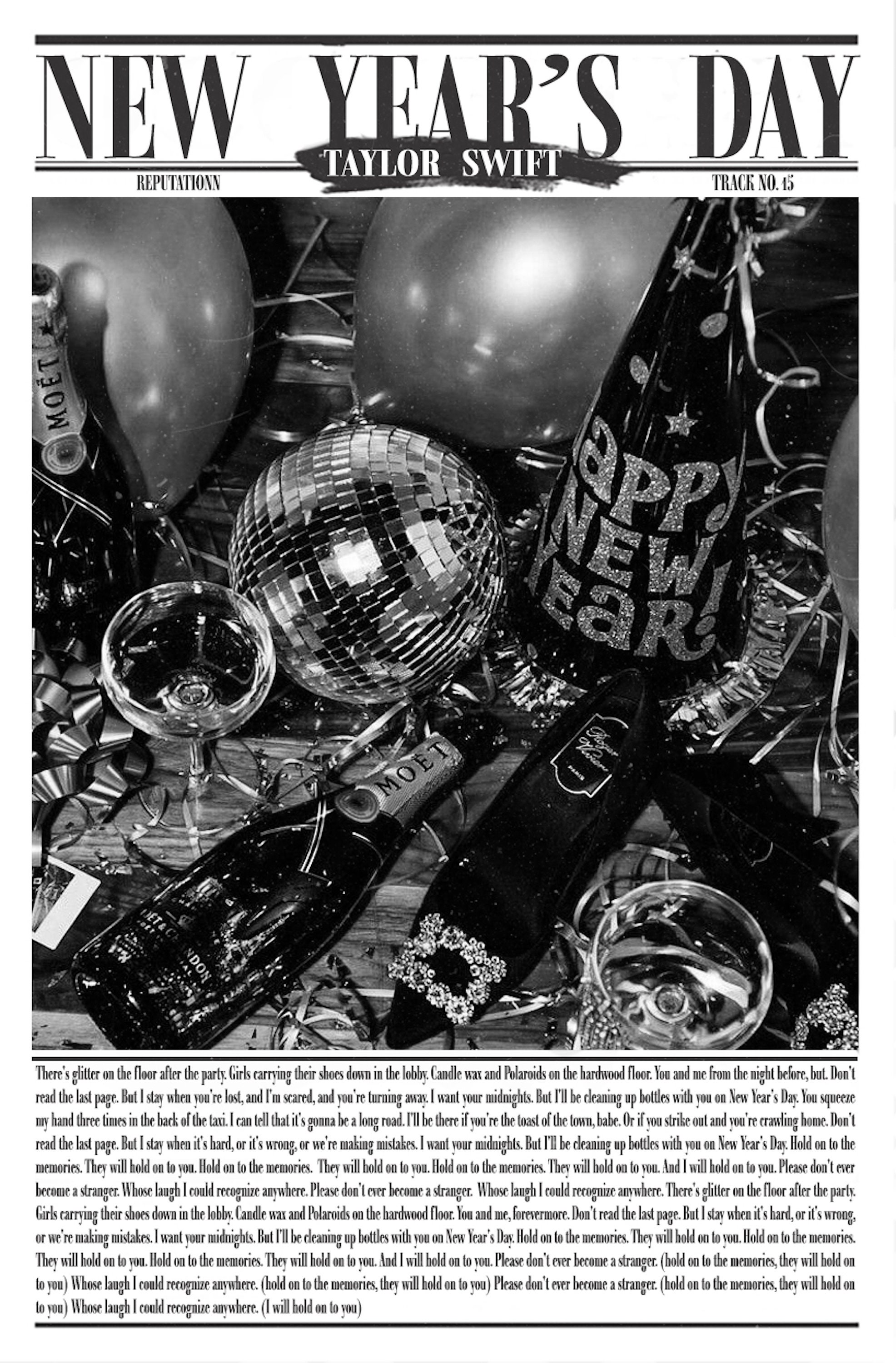 Taylor Retro Newspaper Print, New Year's Day Lyric Print, Reputation ...