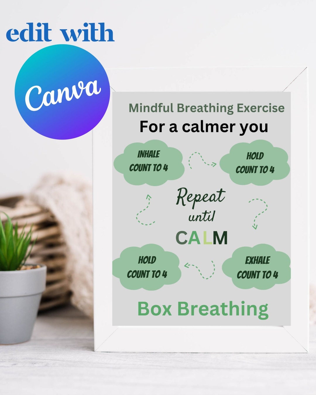 Box Breathing Guide - Customizable Template - Meditation Printable ...