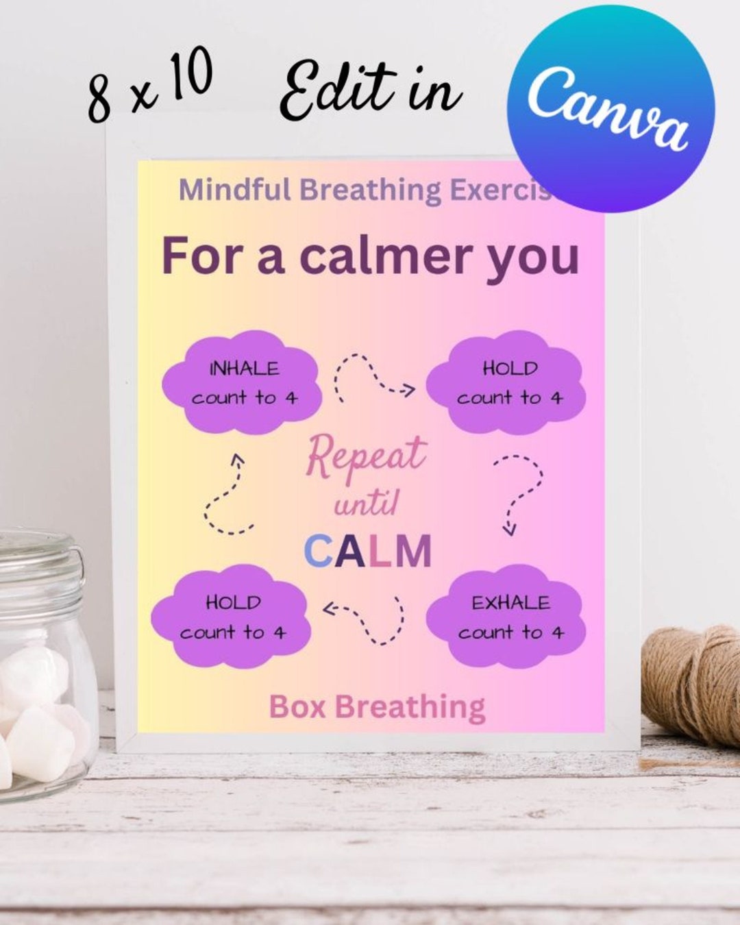 Box Breathing Guide Customizable Template Meditation Printable Self ...