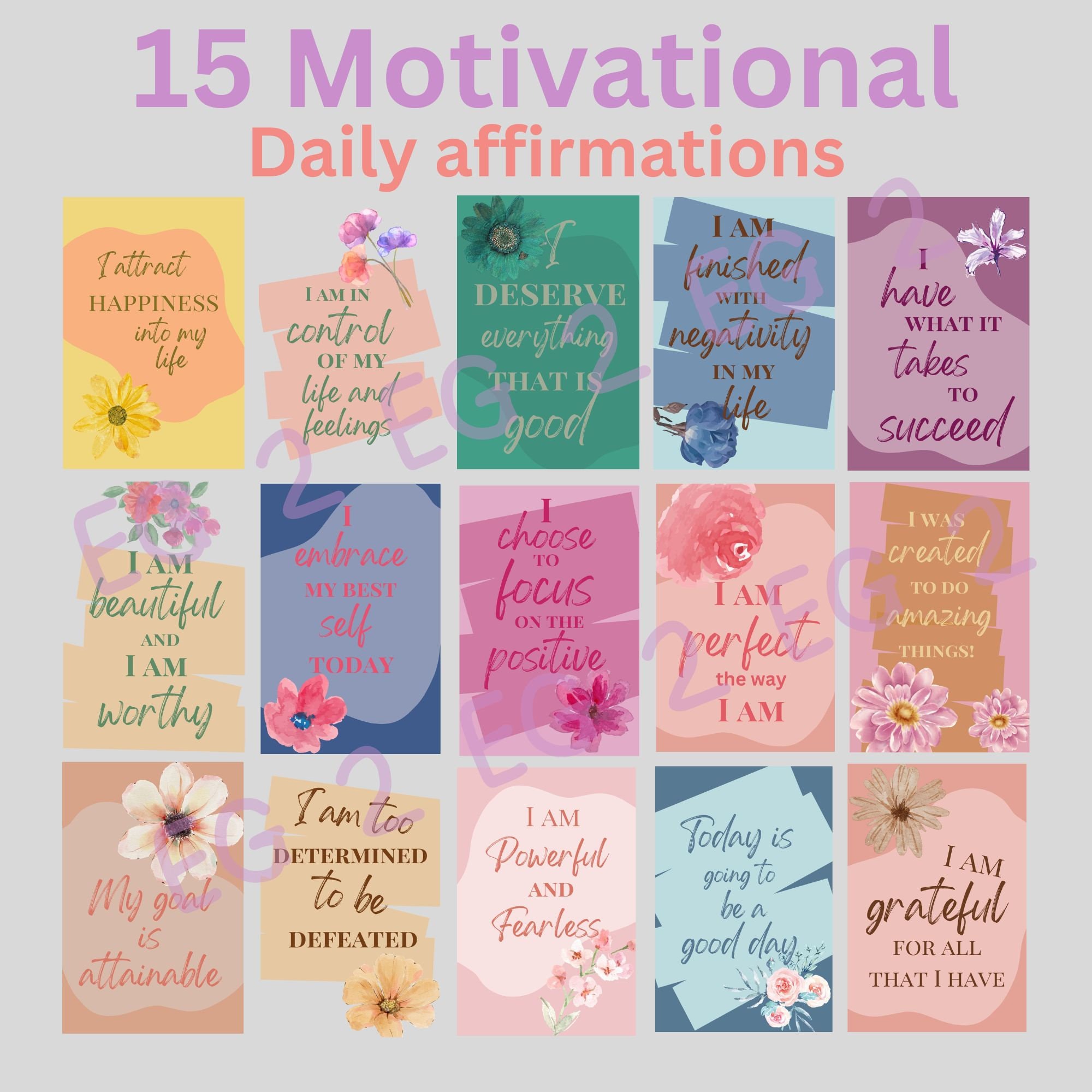 Daily Affirmations Printable Motivational Cards Watercolor - Etsy