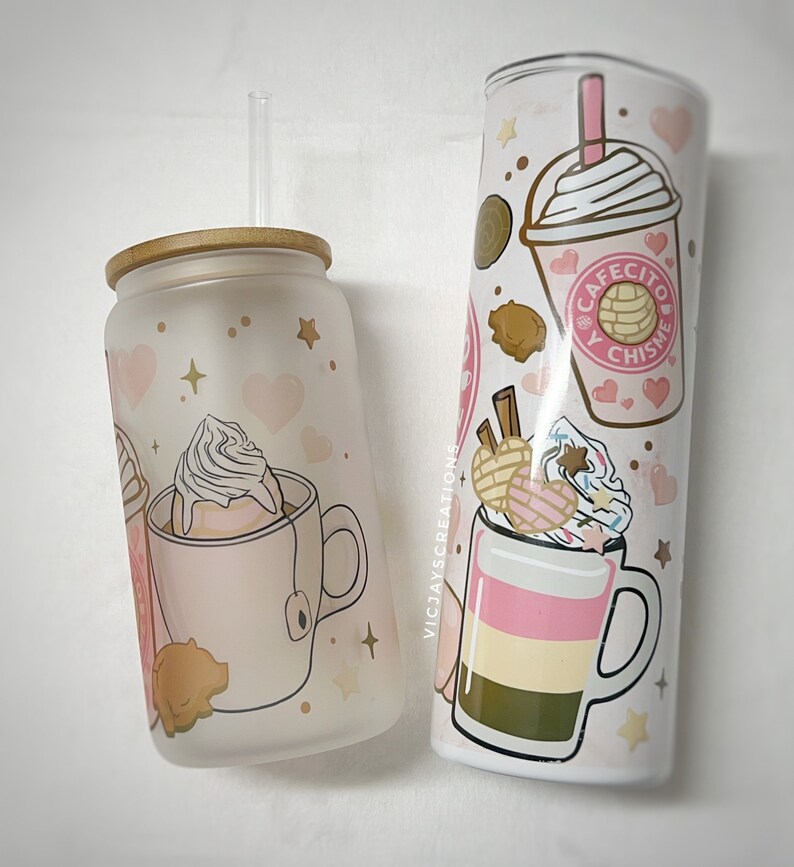 Cafecito And Chisme Frosted Glass Cup 20oz Tumbler Etsy