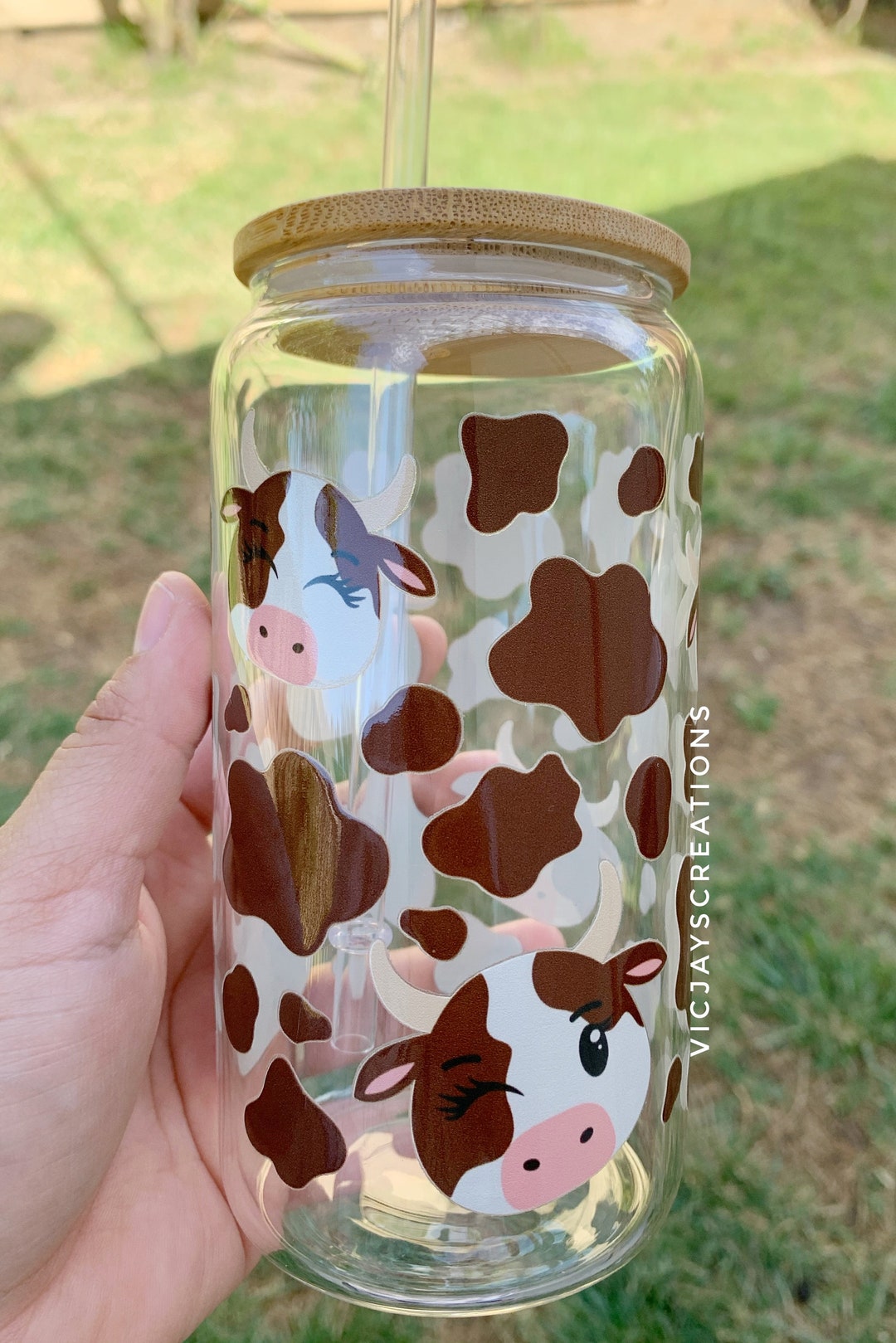 Cows Glass Can | Cow Print Coffee Cup | Clear Glass - Etsy