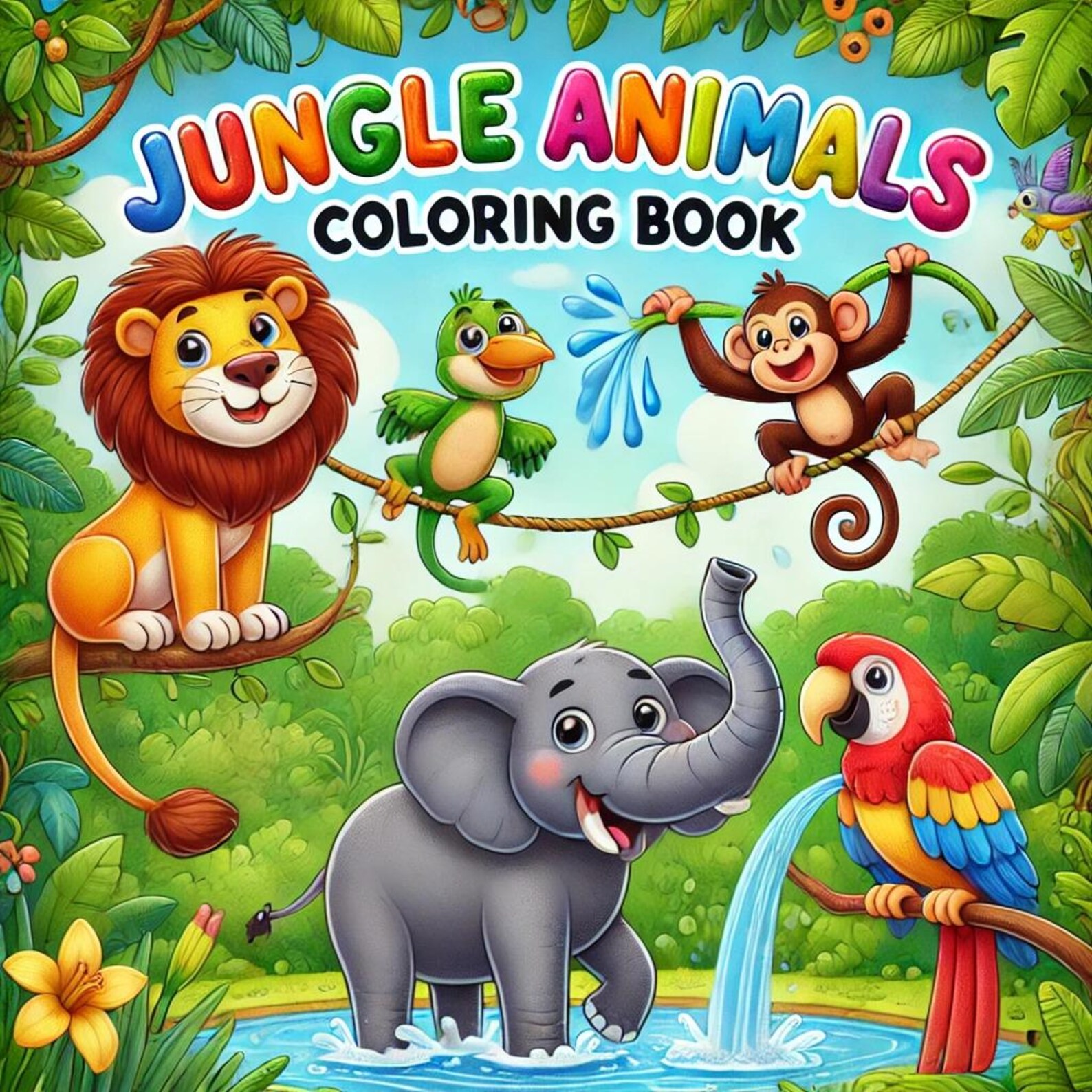 Jungle Animals Coloring Book for Kids – 10 Printable Pages to Color ...