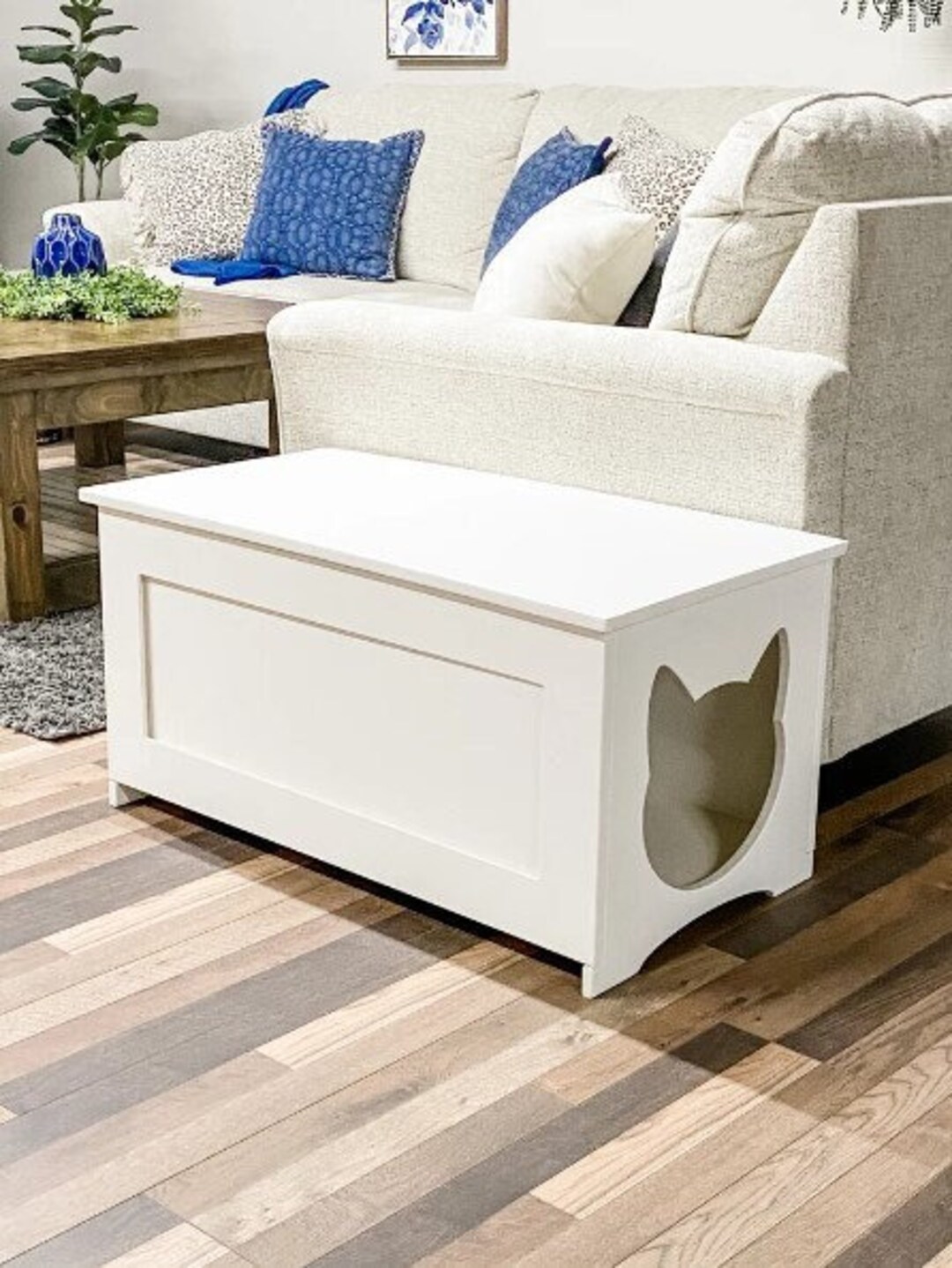 Hidden Litter Box Cover for Cats, White With Flat Panel, Cat Furniture ...
