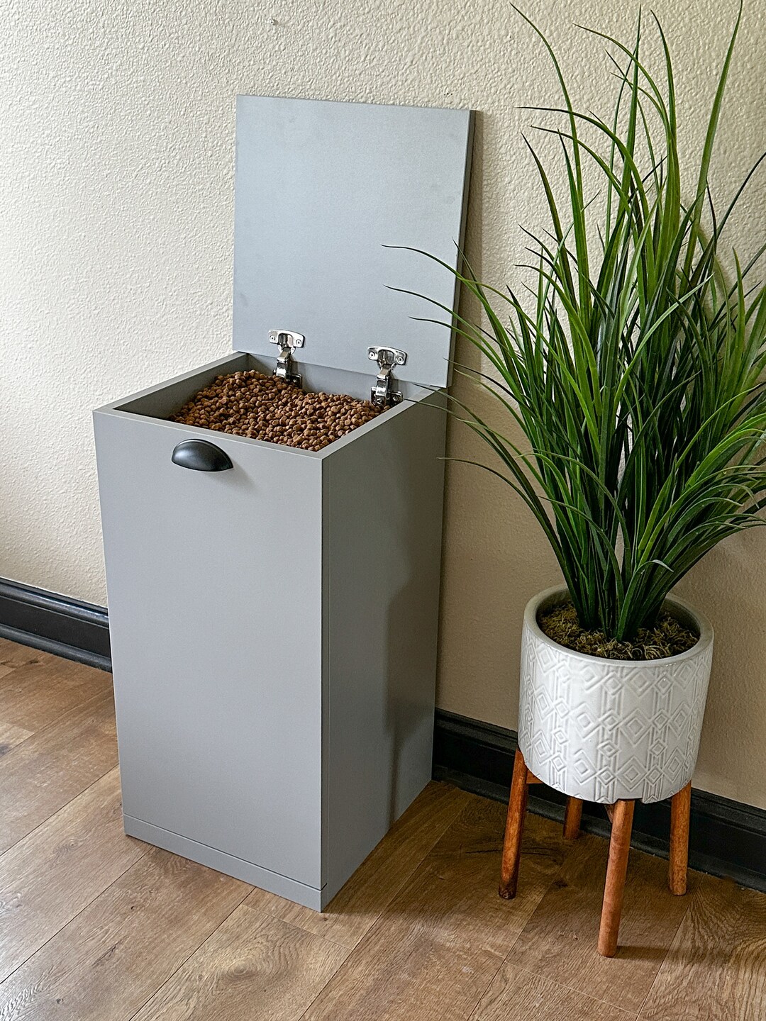 Dog Food Storage Cabinet, Container, Dry Pet Food Storage, Soft White ...