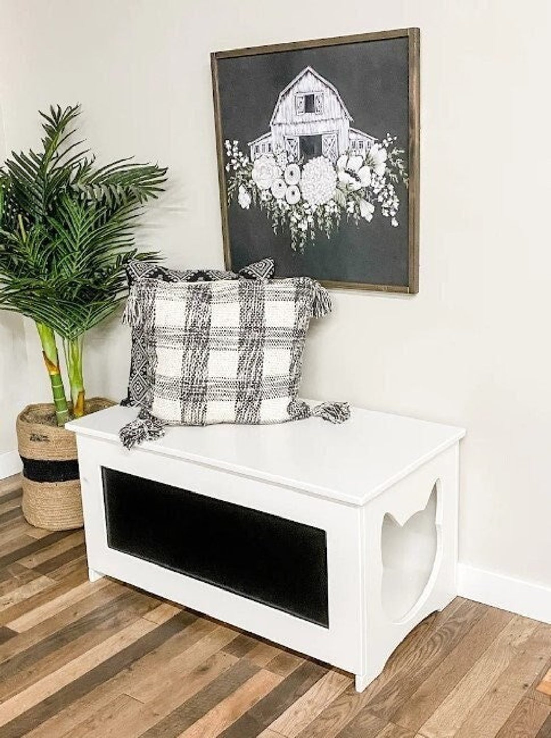 Hidden Litter Box Cover for Cats, White Chalkboard Panel, Cat Furniture ...