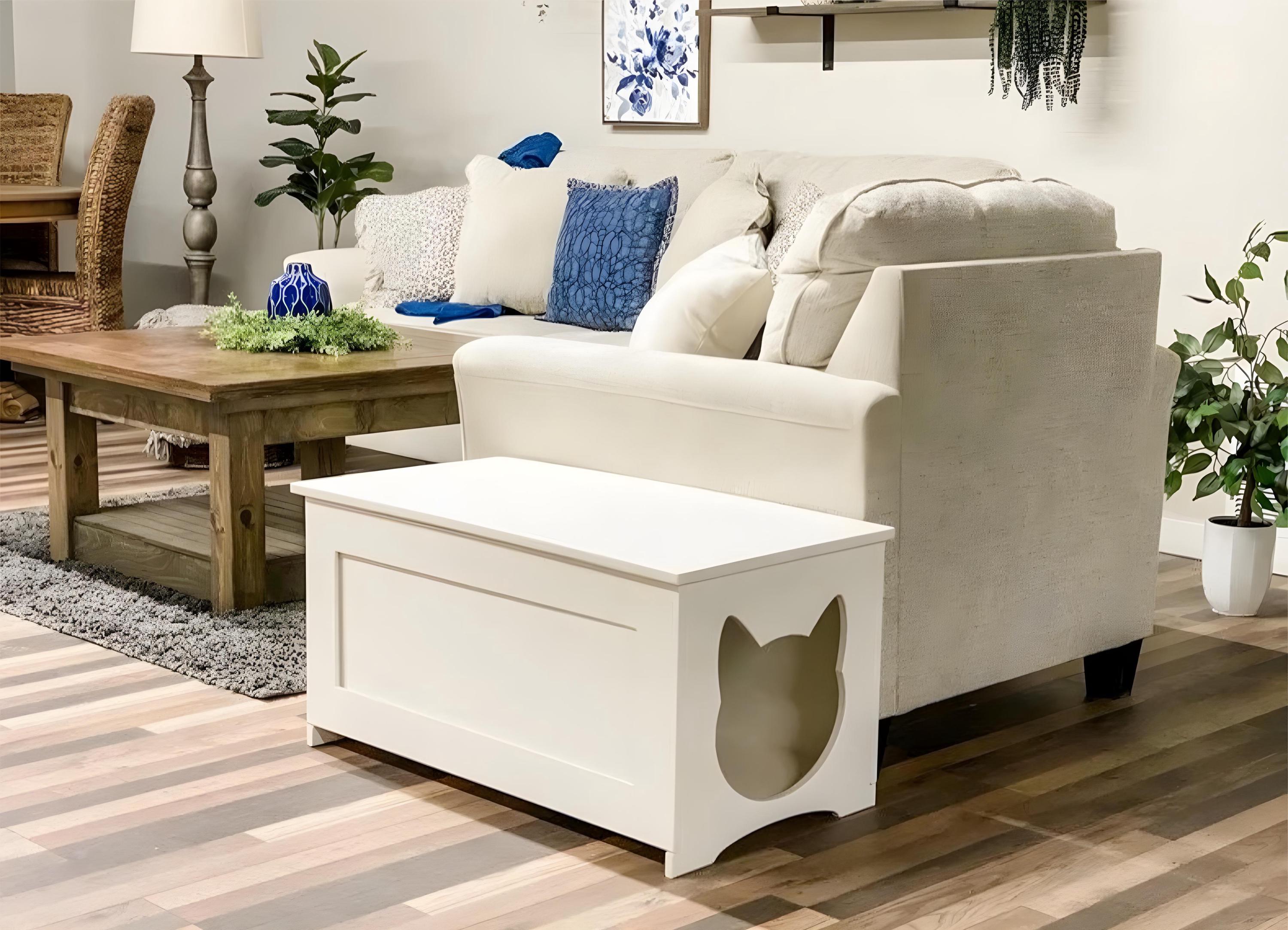 Hidden Litter Box Cover for Cats, White With Flat Panel, Cat Furniture ...