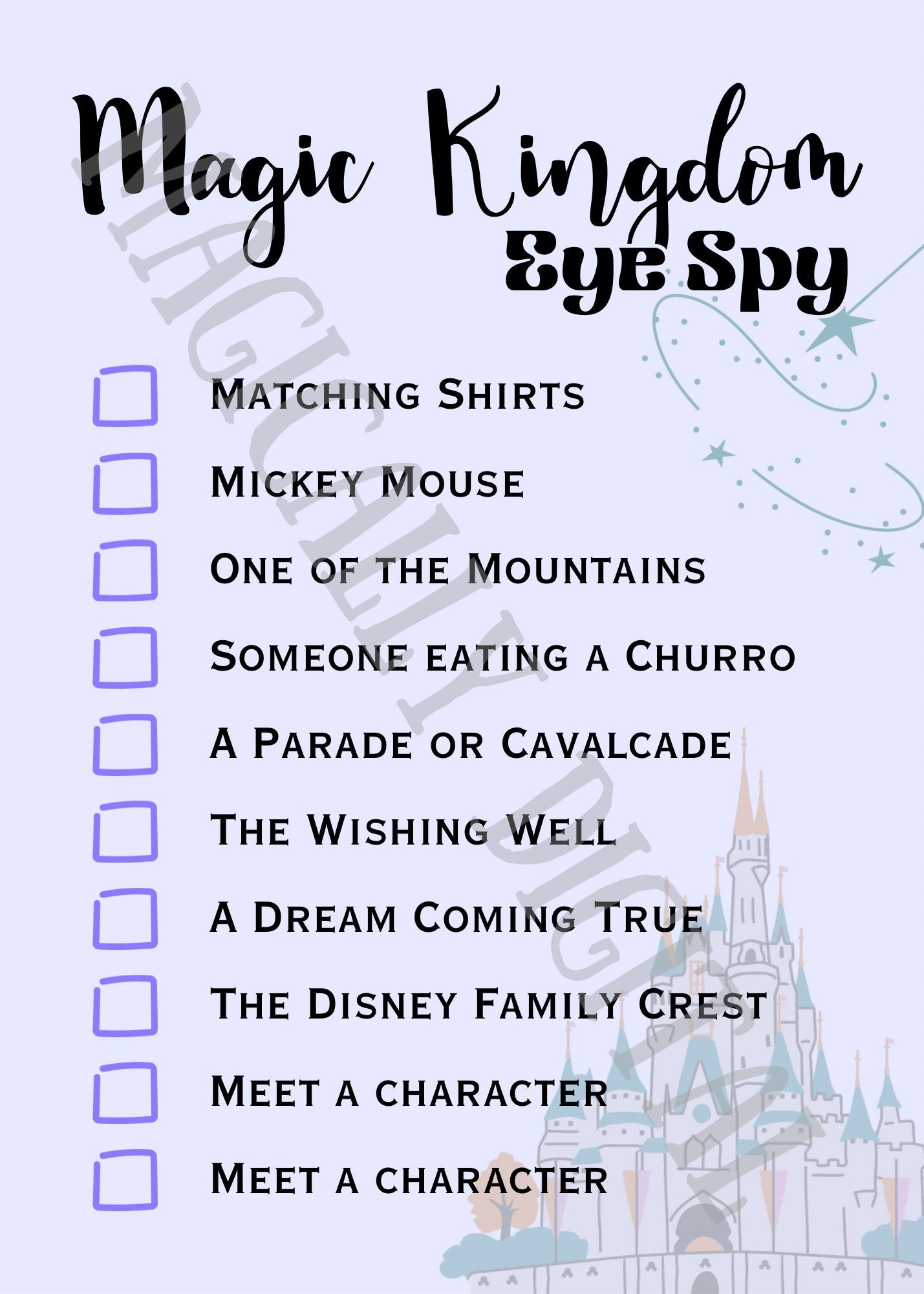 Magic Kingdom Activity Sheets - Digital Download - Etsy