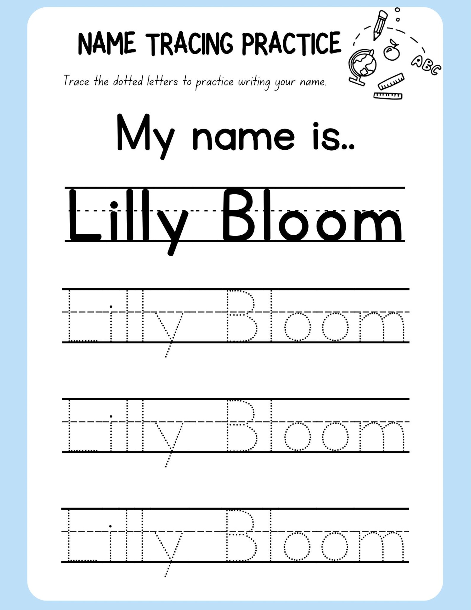Customizable Tracing Name Worksheet - Etsy