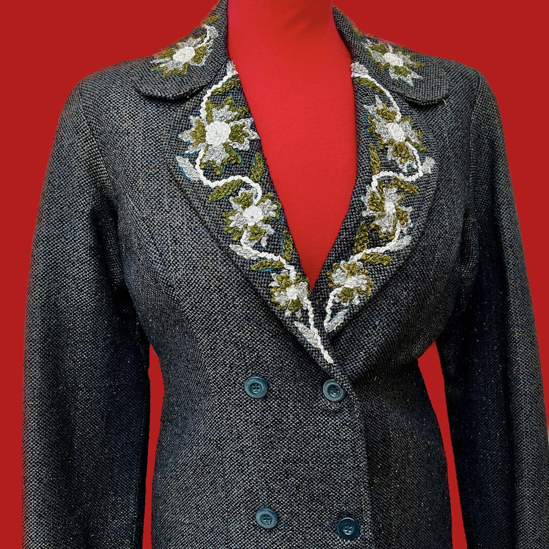 Gold Thread Jacket Coat | Hand Embroidered Coat Jacket | Navy Coat ...